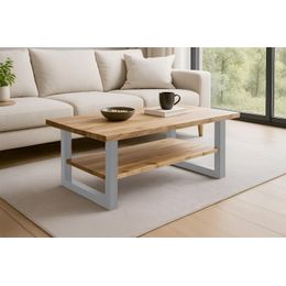 Couchtisch PATRICK / Akazie naturfarben / 115x65 / U-Gestell Silber