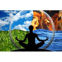 Fototapete papermoon "Wasser Feuer Erde Luft", bunt, B:3m L:2,23m, Vlies, Tapeten