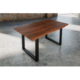 Baumkantentisch LAUREN / nougatfarben / 160x85 / U-Gestell Schwarz
