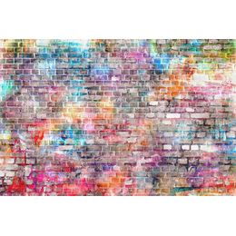 Fototapete papermoon "STEINWAND ZIEGEL GRAFFITI", bunt, B:3m L:2,23m, Vlies, Tapeten