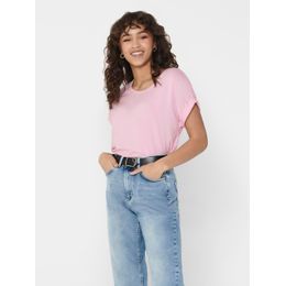 T-Shirt Only "ONLMOSTER &ndash; Kurzarmshirt mit Aufschlag und klassischem Look", Damen, Gr. L, pink (pink lady), Jersey, Obermaterial: 75% Viskose, 20% Polyester, 5% Elasthan, unifarben, regular fit normal, Rundhals, mit Aufschlag, Shirts T-Shirt, Viskosemischung, regular fit