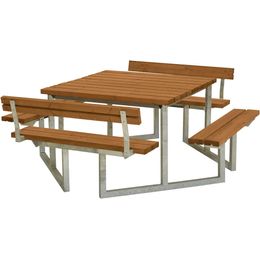 Garten-Essgruppe Plus "&raquo;Twist&laquo; Kombim&ouml;bel mit 2 R&uuml;ckenlehnen", braun (teak ral 1006 transparent), B:227cm H:76cm T:204cm, FSC-zertifizierter Holzwerkstoff, Stahl, Sitzm&ouml;bel-Sets, 204x227x76/45 cm