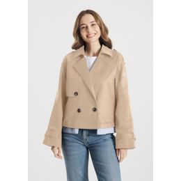 Frieda & Freddies New York Kurzjacke FRIEDA & FREDDIES "Jacket / Li-Ann", Damen, Gr. 42, hellbeige, 53% Baumwolle, 45% Polyamid, 2% Elasthan, unifarben, ohne Ausschnitt, Jacken Kurzjacke
