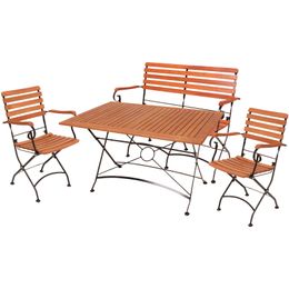 Garten-Essgruppe Garden Pleasure "WIEN", braun (braun, schwarz, braun, schwarz), B:280cm H:89cm T:120cm, FSC-zertifiziertes Massivholz, Stahl, Sitzm&ouml;bel-Sets, mit praktischer Klappfunktion