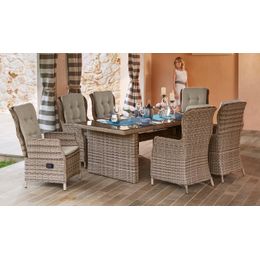 Garten-Essgruppe Merxx "Riviera", beige (natur), Obermaterial: 70% Baumwolle, 30% Polyester. F&uuml;llung: 100% Polyurethan, Sitzm&ouml;bel-Sets, Polyrattan, Stahl, inkl. Auflagen, geeignet f&uuml;r 6 Personen