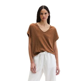 Marc O'Polo T-Shirt MARC O'POLO "aus Slub-Jersey", Damen, Gr. L, burnt braun, Obermaterial: 100% Baumwolle, unifarben, Basic, loose fit, V-Ausschnitt, normaler Saum, Shirts T-Shirt