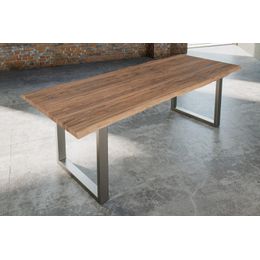 Baumkantentisch LAUREN / stonefarben / 240x100 / U-Gestell Silber