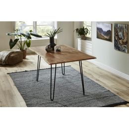 Baumkantentisch HANNAH / naturfarben / 80x80 / Hairpin-Gestell Schwarz