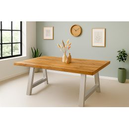 Baumkantentisch CALI 200 / naturfarben / 200x100 / A-Gestell Silber