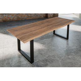 Baumkantentisch LAUREN / stonefarben / 240x100 / U-Gestell Schwarz