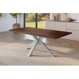 Esstisch Julius / Holz Nussbaum-Optik / 220x100 / Spider-Gestell Silber
