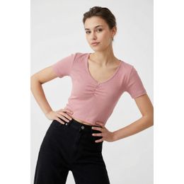 Kurzarmshirt Only "ONLBETTY LIFE S/S SCALLOP V-NECK CC JRS", Damen, Gr. XL, rosy touch, Jersey, Obermaterial: 95% Baumwolle, 5% Elasthan, unifarben, h&uuml;ftlang, V-Ausschnitt, Shirts, mit Raffung am Ausschnitt