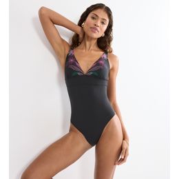 Badeanzug Triumph "Summer Tropics OP 02", Damen, Gr. 40, Cup D, schwarz (schwarz combination), Microfaser, Obermaterial: 55% Polyamid, 45% Elasthan, Badeanz&uuml;ge Badeanzug, weich und formend