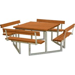 Garten-Essgruppe Plus "&raquo;Twist&laquo;, TOPSELLER", braun (teak ral 1006 transparent), B:227cm H:76cm T:227cm, FSC-zertifizierter Holzwerkstoff, Stahl, Sitzm&ouml;bel-Sets, 227x227x76/45 cm