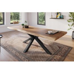 Baumkantentisch ATLAS 280 / Akazie naturfarben / 280x100 / Spider-Gestell Schwarz