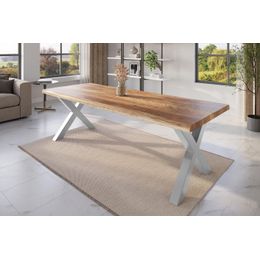 Baumkantentisch ATLAS / Mango roughfarben / 260x100 / X-Gestell Silber