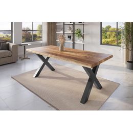 Baumkantentisch ATLAS 220 / Mango roughfarben / 220x100 / X-Gestell Schwarz