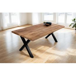 Baumkantentisch CALI Mango 220 / Mango roughfarben / 220x100 / X-Gestell Schwarz