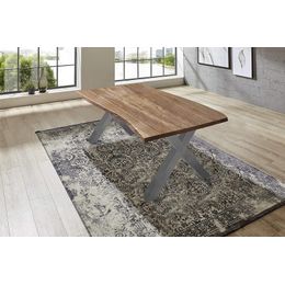 Baumkantentisch XAVER / naturfarben / 200x100 / X-Gestell Silber