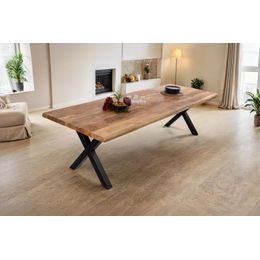 Baumkantentisch CALI Mango / roughfarben / 260x100 / X-Gestell Schwarz