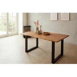 Baumkantentisch QUINTUS / naturfarben / 180x90 / U-Gestell Schwarz
