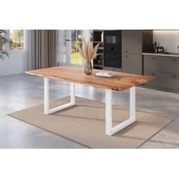 Baumkantentisch NICK 200 / naturfarben / 200x100 / U-Gestell Wei&szlig;