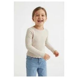 Langarmshirt KIDS Only "KOGNELLA L/S O-NECK TOP JRS NOOS", M&auml;dchen, Gr. 110/116, beige (pumice stone detail:melange), Jersey, Obermaterial: 65% Polyester, 30% Viskose, 5% Elasthan, meliert, regular fit normal, Rundhals, gewellter Abschluss, Shirts Langarmshirt, Materialmix