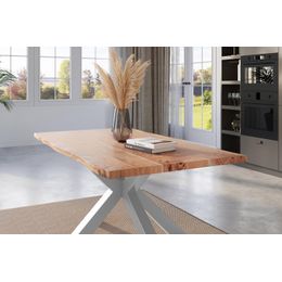 Baumkantentisch KALEA 140 / naturfarben / 140x80 / Spider-Gestell Silber
