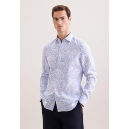 Leinenhemd Seidensticker "Schwarze Rose", Herren, Gr. S (38), normale &Auml;rmell&auml;ngen, blau, 100% Leinen, bedruckt, slim fit, 2-Knopf-Manschette, Hemden, Slim 1/1 Kentkragen Druck