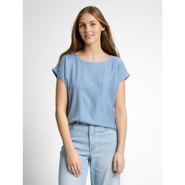 Rundhalsshirt Tom Tailor Denim, Damen, Gr. L, small mid blau wei&szlig;, Web, Obermaterial: 58% Viskose, 38% Polyester, 4% Elasthan, geringelt, gestreift, normal taillenlang, Rundhals, Shirts Rundhalsshirt, &Auml;rmellos im Streifen-Look