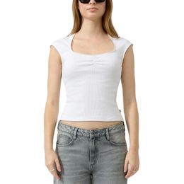 Kurzarmshirt QS, Damen, Gr. M (38), wei&szlig;, Rippware, Obermaterial: 93% Baumwolle, 7% Elasthan, unifarben, k&ouml;rpernah h&uuml;ftbedeckend, eckiger Ausschnitt, abgesteppte Kante, Shirts, mit eckigem Ausschnitt und H&auml;kelkante