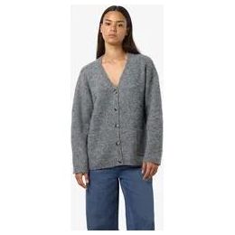 Strickjacke Noisy may "NMDOLLY L/S KNIT CARDIGAN FWD NOOS", Damen, Gr. L, grau (medium grau melange), Strick, Obermaterial: 73% Polyester, 13% Nylon, 8% Wolle, 6% Elasthan, unifarben, h&uuml;ftbedeckend, V-Ausschnitt, Strickjacken Strickjacke