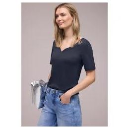 Kurzarmshirt Street One "Style Ada", Damen, Gr. 36, shadowed navy, Jersey, Obermaterial: 50% Baumwolle, 50% Modal. Futter: 100% Baumwolle, unifarben, normal h&uuml;ftbedeckend, herzf&ouml;rmiger Ausschnitt, Shirts, Sommershirt mit Herz-Ausschnitt