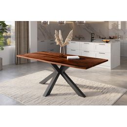 Baumkantentisch POLLY / nussbaumfarben / 220x100 / Spider-Gestell Schwarz