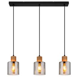 Globo LIGHTING H&auml;ngeleuchte "ALEIDIS", schwarz matt, 3, H: 120cm, 1 Stk., Leuchten, H&auml;ngeleuchte Schwarz/Holz, Rauchglas, E27, H&auml;ngeleuchte