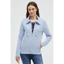 Sweatjacke SOCCX, Damen, Gr. L, cool blau, Material: 61% Baumwolle, 37% Polyester, 2% Elasthan, bedruckt, regular fit normal, hoch geschlossener Ausschnitt, eingesetzt B&uuml;ndchen, Sweatjacken Sweatjacke, mit Rei&szlig;verschlusstaschen