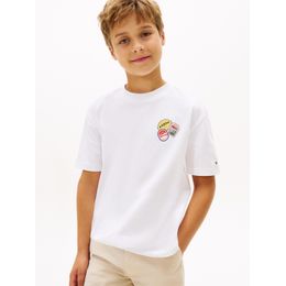 T-Shirt Tommy Hilfiger "STICKER PRINT GRAPHIC T-SHIRT", M&auml;dchen, Gr. 4 (104), wei&szlig;, Single Jersey, Obermaterial: 100% Baumwolle, unifarben, normal, Rundhals, abgesteppte Kante, Shirts T-Shirt, Kinder bis 16 Jahre, mit Sticker-Print