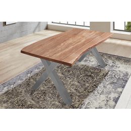 Baumkantentisch XANTEN / naturfarben / 180x90 / X-Gestell Silber