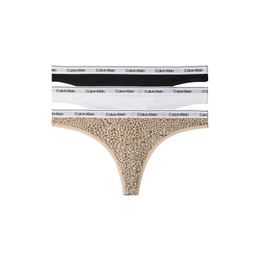Tanga "THONG 3PK", Damen, Gr. XL (42), schwarz, classic wei&szlig;, animal mirror, Jersey, Obermaterial: 90% Baumwolle, 10% Elasthan, Calvin Klein Underwear, unifarben, k&ouml;rpernah, Unterhosen Tanga, K&ouml;rpernahe Passform mit elastischem Bund