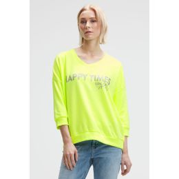 Sweater SOCCX, Damen, Gr. L, electric lemon, Sweatware, Material: 60% Polyester, 40% Baumwolle, bedruckt, oversize normal, V-Ausschnitt, eingesetzt Rippb&uuml;ndchen, Sweatshirts Sweater, mit Baumwolle