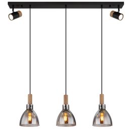 Globo LIGHTING H&auml;ngeleuchte "MATTEA", schwarz, 3, H: 120cm, 1 Stk., Leuchten, Schwarze H&auml;ngeleuchte mit Rauchglas, MDF, GU10 & E27 Spots, H&auml;ngeleuchte