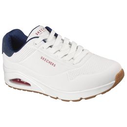 Sneaker Skechers "UNO-SUITED ON AIR", Herren, Gr. 46, wei&szlig;, navy, Lederimitat, Veloursleder, kontrastfarbene Details, Schuhe Sneaker, Freizeitschuh, Halbschuh, Schn&uuml;rschuh mit modischer Keilsohle