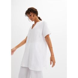 Longtunika bonprix, Damen, Gr. 42, wei&szlig;, Obermaterial: 100% Baumwolle, regular fit, Tuniken Longtunika, f&uuml;r entspannten Look, Regular Fit, Kurzarm-Design