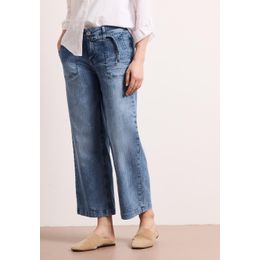 Weite Jeans Street One "Style Emee", Damen, Gr. 31, L&auml;nge 26, mid blau striped wash, Denim/Jeans, Obermaterial: 90% Baumwolle, 8% Polyester, 2% Elasthan, unifarben, loose fit kn&ouml;chelfrei, Jeans, mit Streifen Muster