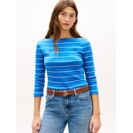 3/4-Arm-Shirt Tommy Hilfiger "NEW CODY SLIM BOAT-NECK", Damen, Gr. S (36/38), fine stp blau orbit, ecru, Jersey, Obermaterial: 100% Baumwolle, gestreift, slim fit h&uuml;ftlang, U-Boot-Ausschnitt, abgesteppt, Shirts 3/4-Arm-Shirt, mit Logostickerei