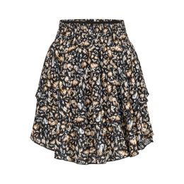 Sommerrock CLOUD 5IVE "CLOUD 5IVE Tiered Mini Skirt wit ditsy aop", Damen, Gr. S, schwarz, braun, 95% Polyester, 5% Elasthan, normal, R&ouml;cke