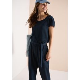 Overall Cecil, Damen, Gr. M, US-Gr&ouml;&szlig;en, universal blau, Stoff, 59% Viskose, 40% Polyester, 1% Elasthan, unifarben, Basic, gerade normal, ohne Ausschnitt, abgesteppt, Overalls Overall, in Unifarbe