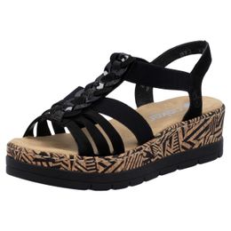 Plateausandaletten Rieker, Damen, Gr. 36, schwarz, Lacklederimitat, Velourslederimitat, unifarben, Schuhe, Sommerschuh, Urlaubschuh, Sandalette mit dekorativem Schmuckelement, Topseller