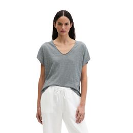 Marc O'Polo T-Shirt MARC O'POLO "aus Slub-Jersey", Damen, Gr. L, quiet sea, Obermaterial: 100% Baumwolle, unifarben, Basic, loose fit, V-Ausschnitt, normaler Saum, Shirts T-Shirt