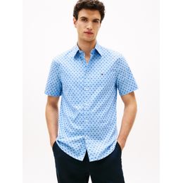 Kurzarmhemd Tommy Hilfiger "FLEX POPLIN PRINT Regular Fit", Herren, Gr. L, N-Gr, sweet blau, allover, Web, Obermaterial: 100% Baumwolle, regular fit normal, Hemden